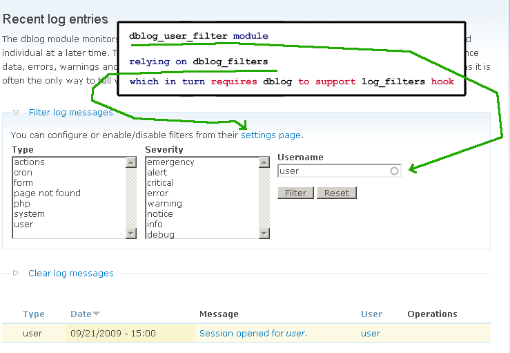 provide hook for dblog_filters [#582622] | Drupal.org