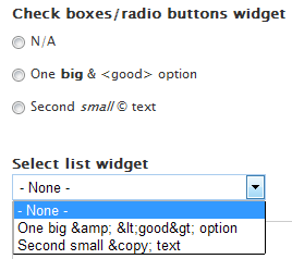 Select widget (from the options module) prone to double encoding [#1919338] | Drupal.org
