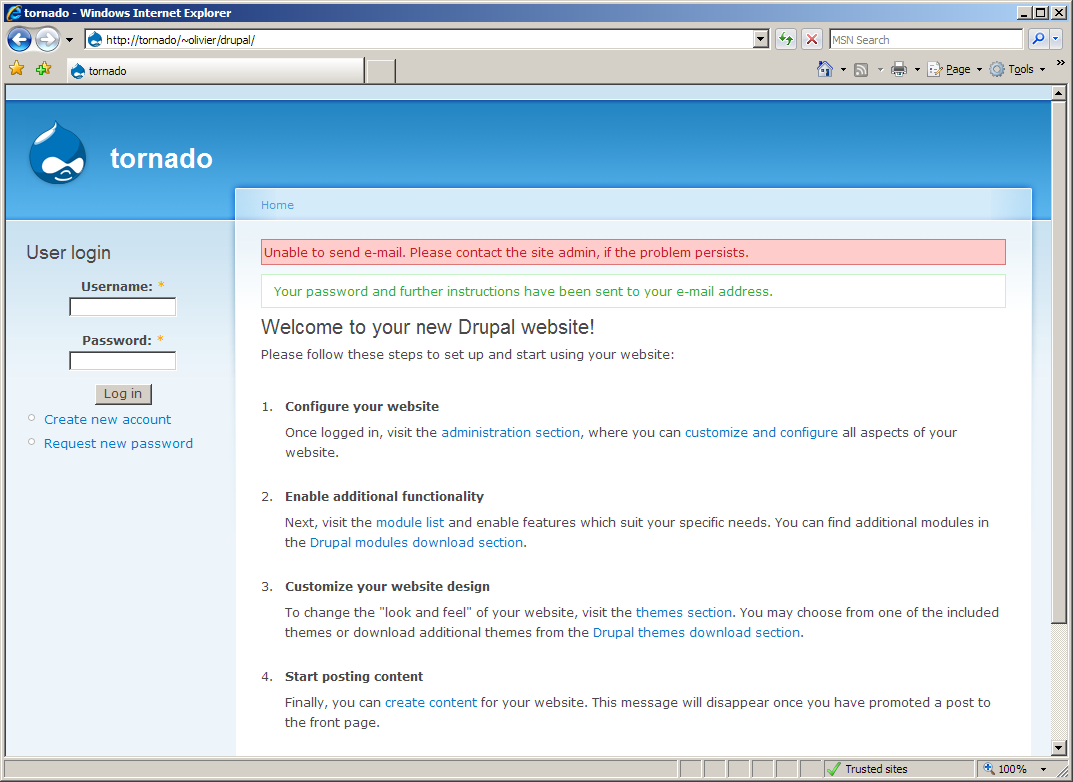 Unable to send e-mail but account created. [#211088] | Drupal.org