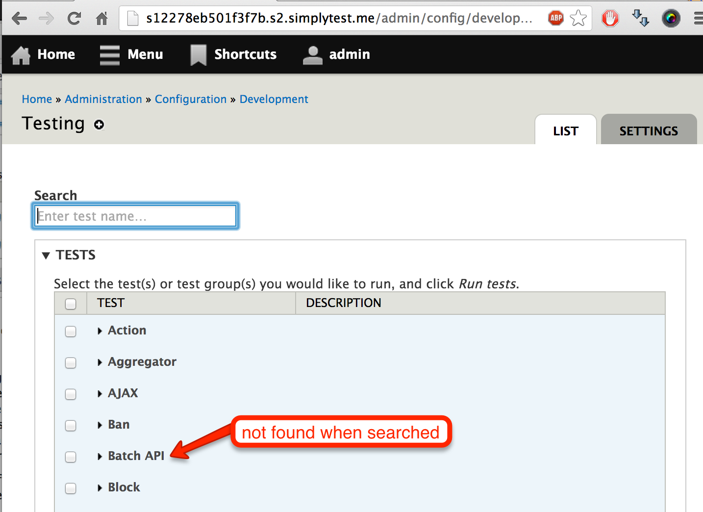 make search also match the test groups on the test overview page ...