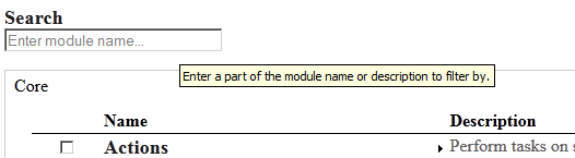 Allow to filter modules by arbitrary search strings on the Modules page ...