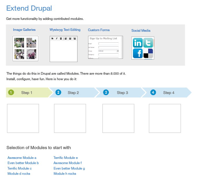 New users do not know to click on 'Modules' to extend their site [#1167458] | Drupal.org