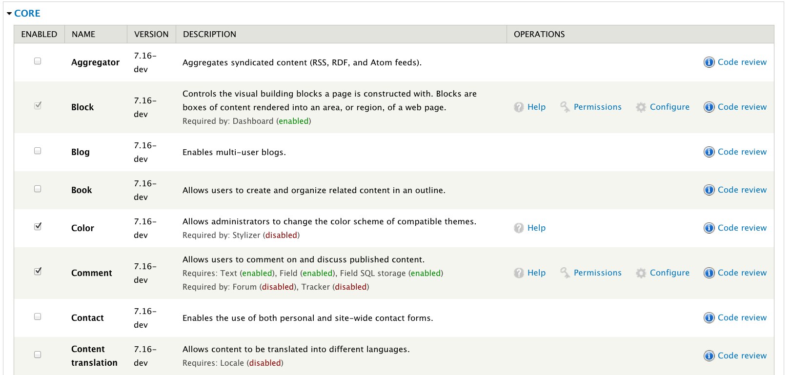 "Code Review" operations on the module administration page [#1775954 ...