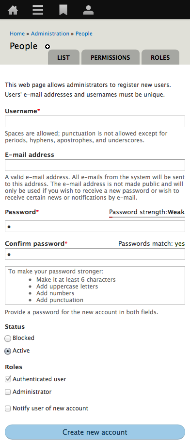 Password Strength indicator overlaps with input field in Narrow screens [#1887558] | Drupal.org