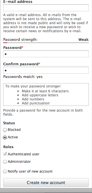 Add option to disable password strength checking [#432962] | Drupal.org