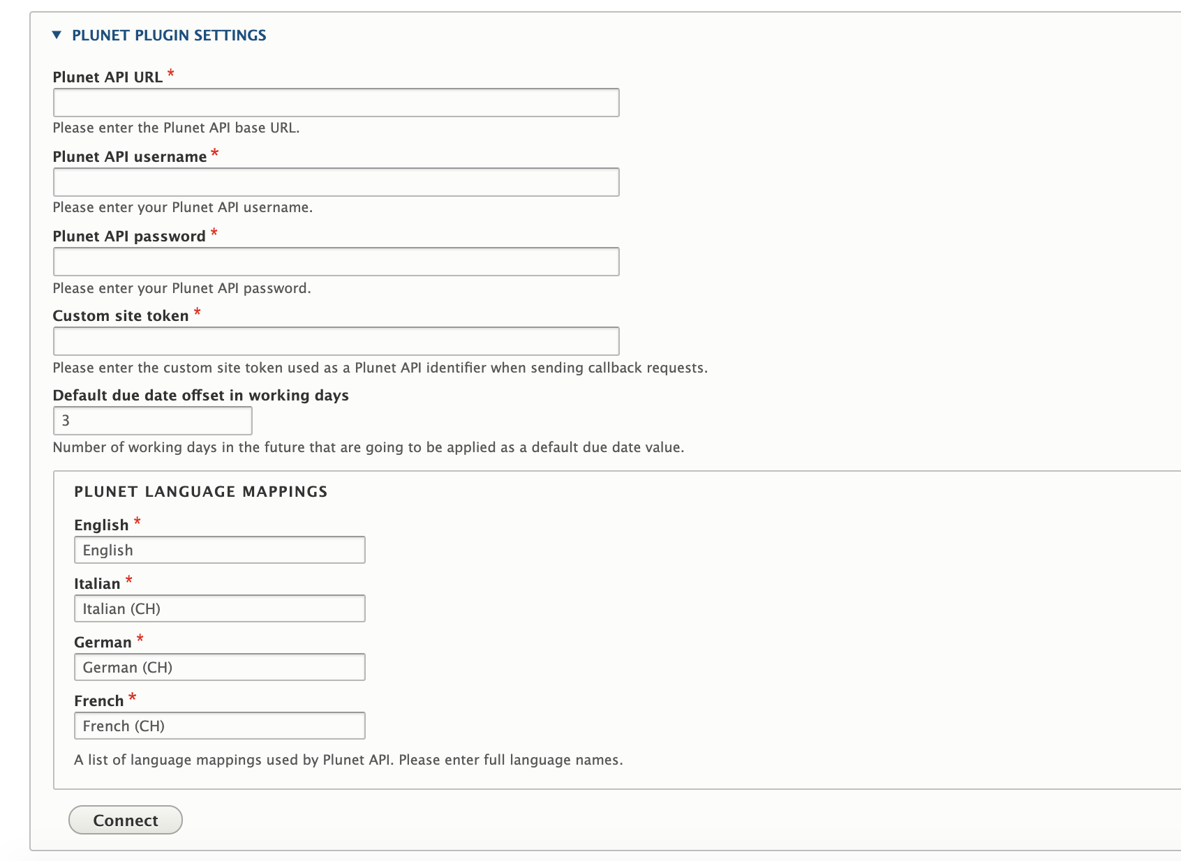 Configuration | TMGMT Plunet | Drupal Wiki guide on Drupal.org