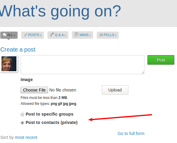 Browsing widget without group context - radio buttons for posting to own-group or a specific ...