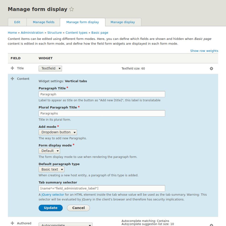 Paragraphs Tab Widget
