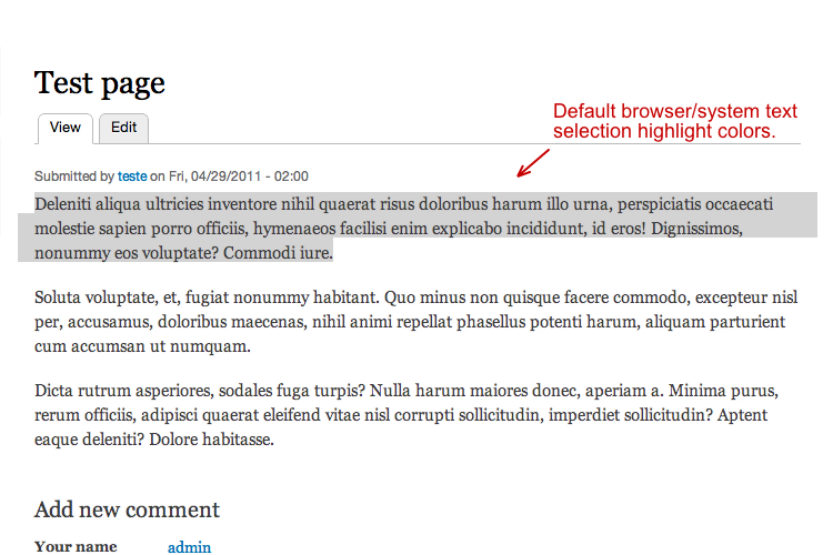 Text selection | Drupal.org