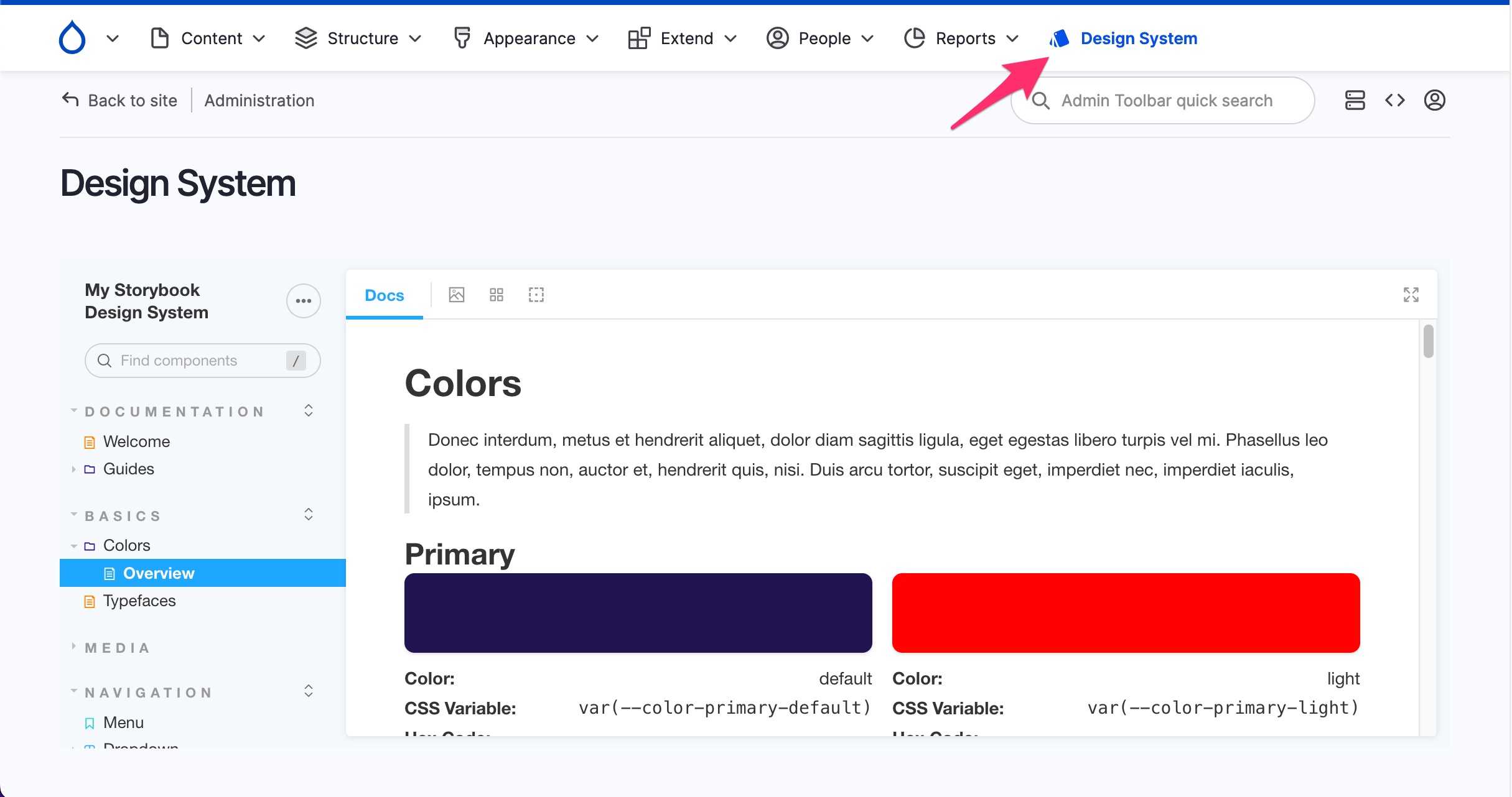 Design System (Admin Menu Link) | Drupal.org
