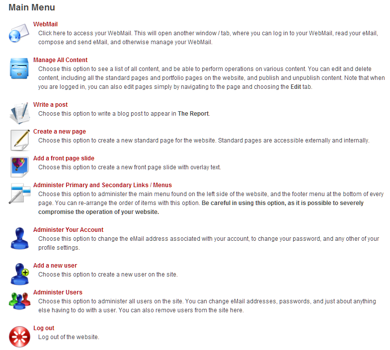 Menu Descriptions | Drupal.org