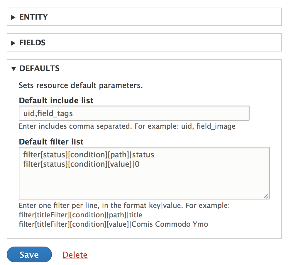 JSON API Defaults | Drupal.org