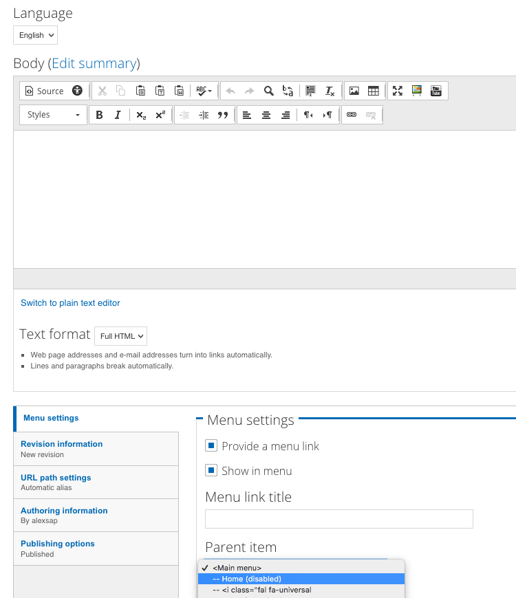 Remove html from node form menu items | Drupal.org