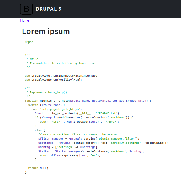 Highlight Js syntax highlighter | Drupal.org Highlight Js syntax highlighter | Drupal.org