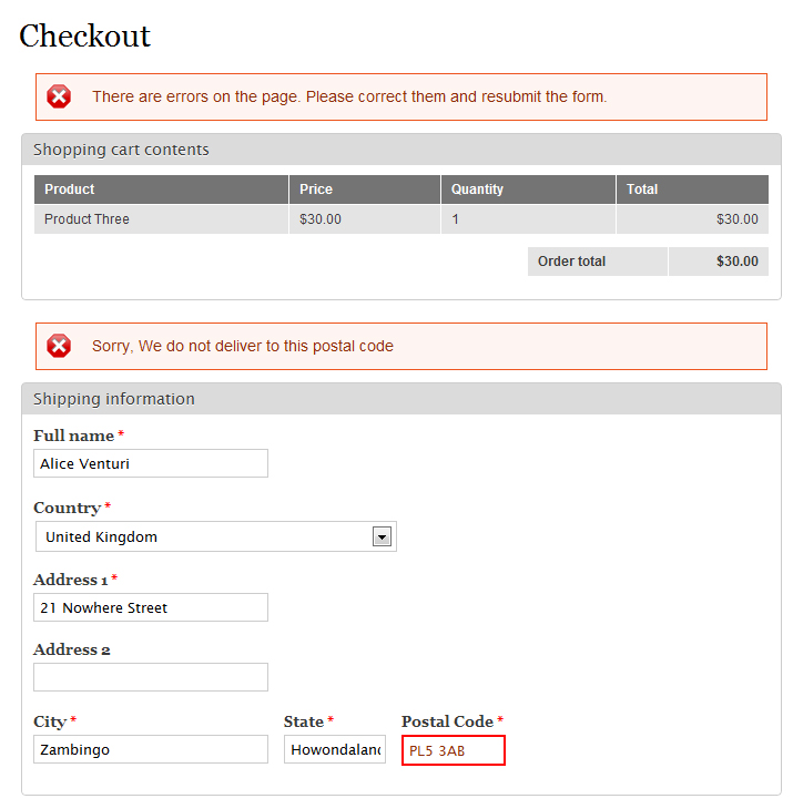 Commerce Postal Code Filter