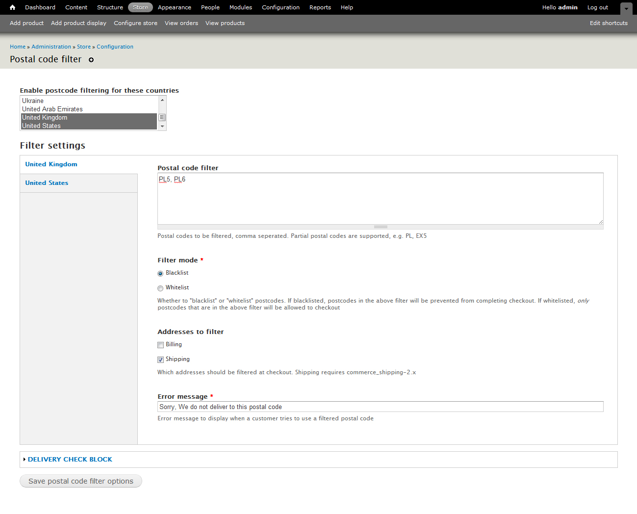 Commerce Postal Code Filter | Drupal.org