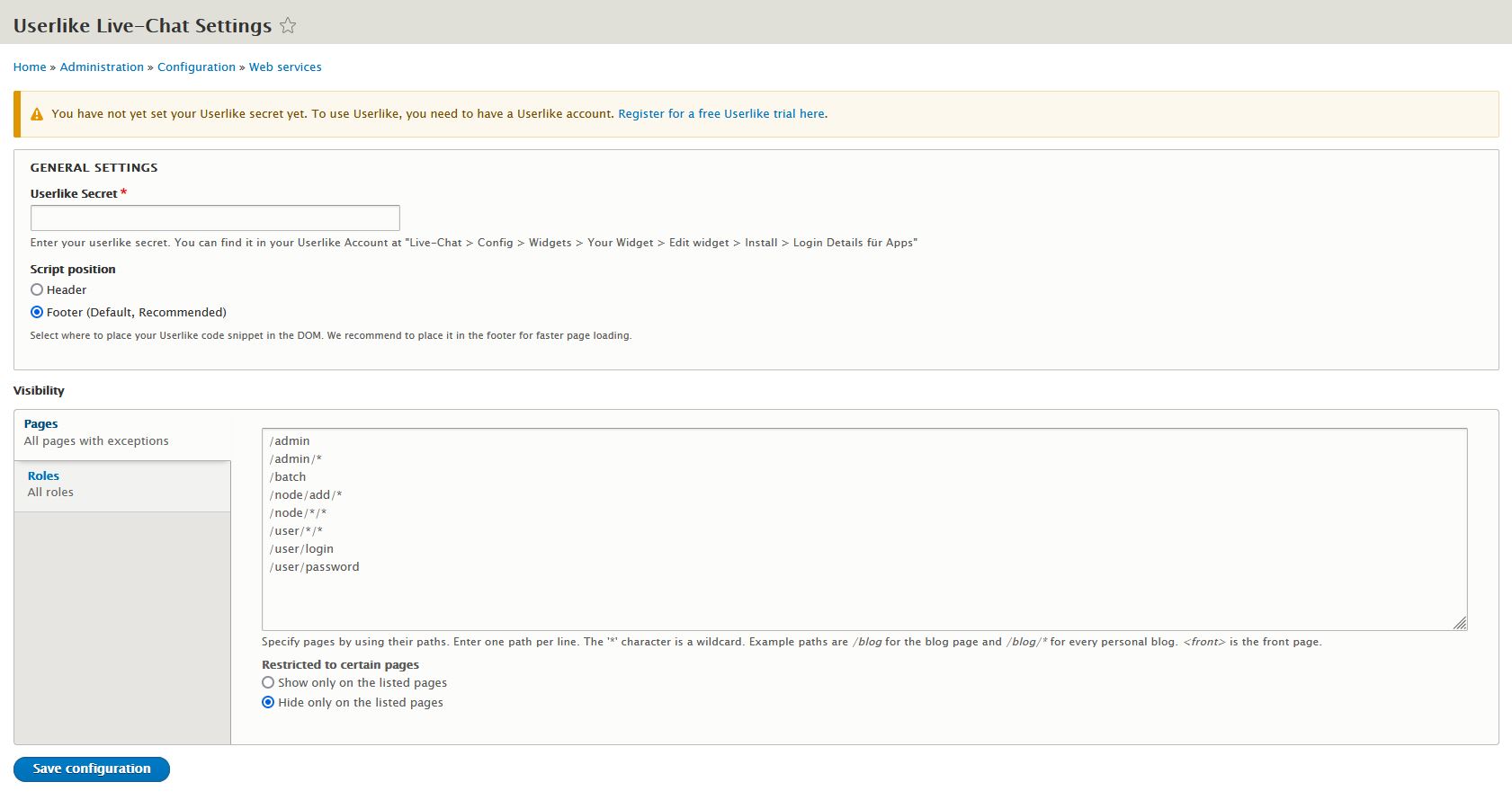 Userlike Live-Chat-Software Integration | Drupal.org