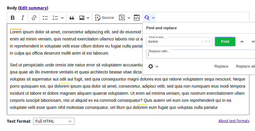 CKEditor5 find and replace | Drupal.org