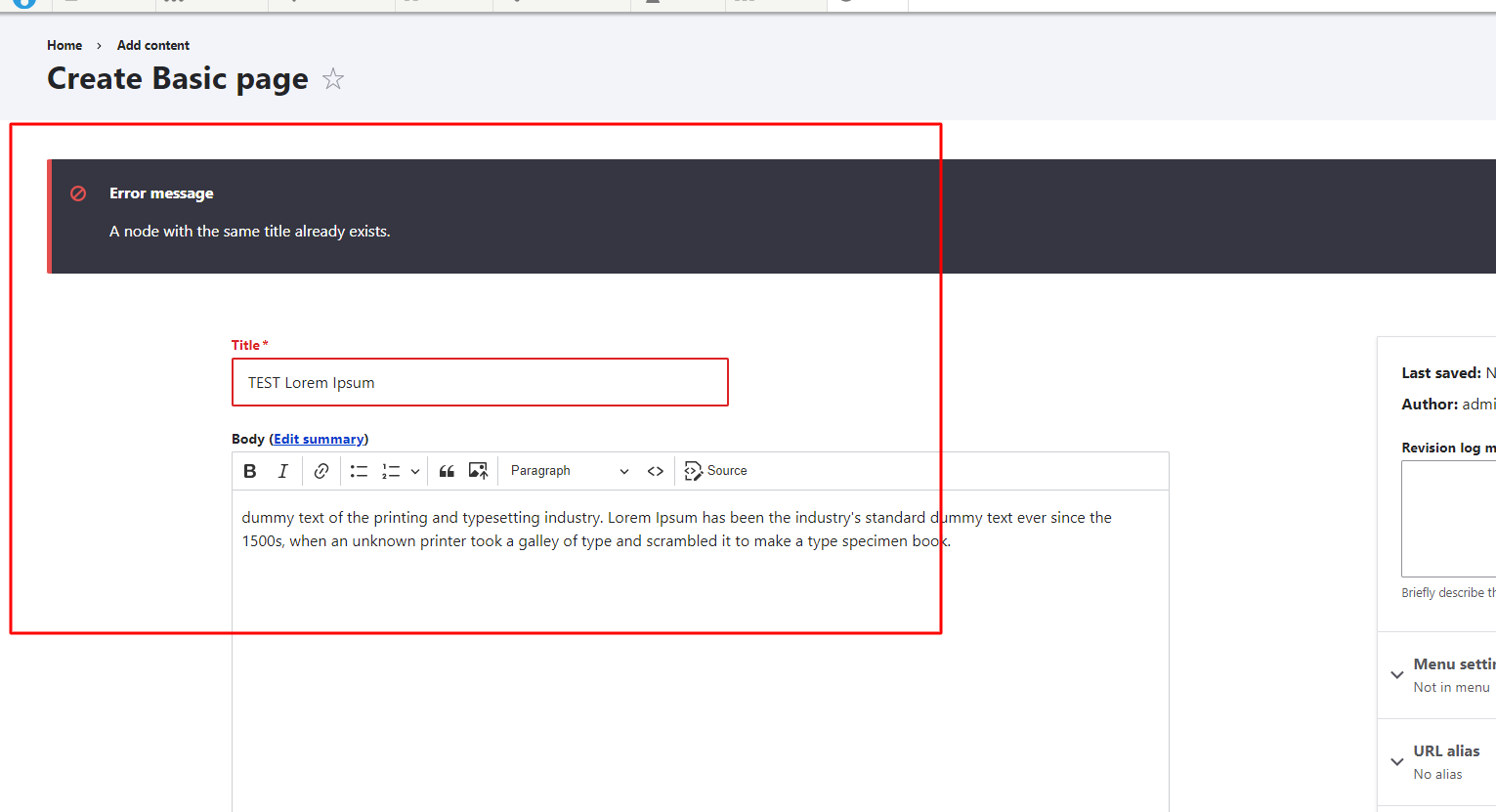 Existing Node Warning