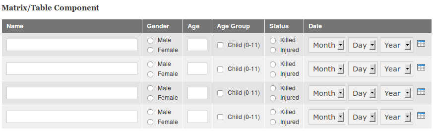 Webform Matrix Component