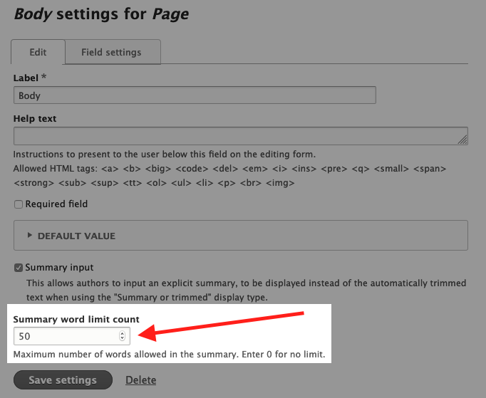 Summary Word Limit Drupal
