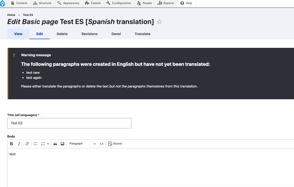 Untranslated Paragraph Warning | Drupal.org