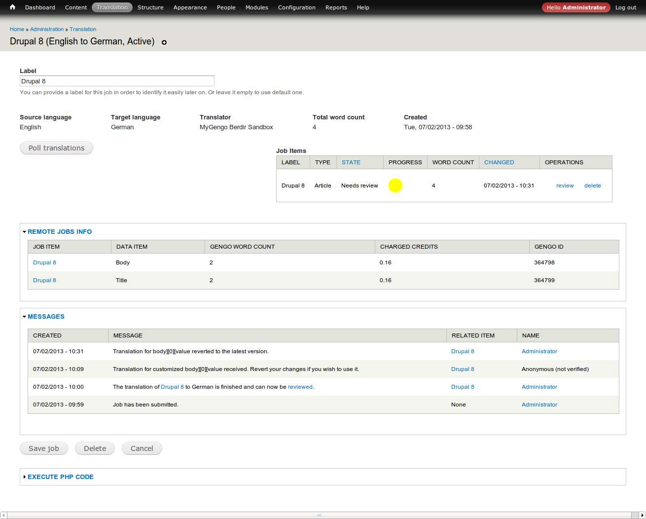 Add remote translator job mapping / history UI [#1891832] | Drupal.org