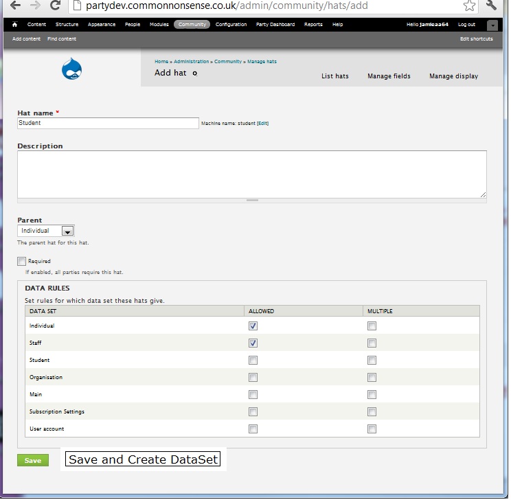 Add "Save and create Data Set" to the Hat form. [#1790140] | Drupal.org