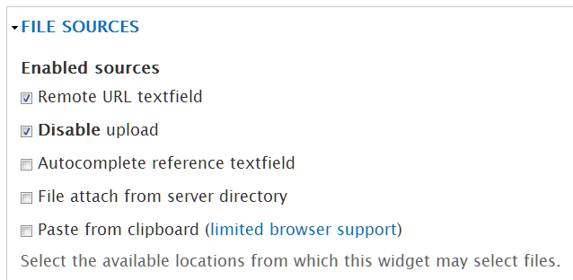 Filefield source "Remote URL" (or any other) set as default option (aka Disable Upload option ...
