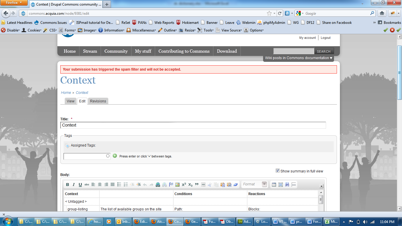 Your submission has triggered the spam filter and will not be accepted. [#1326276] | Drupal.org