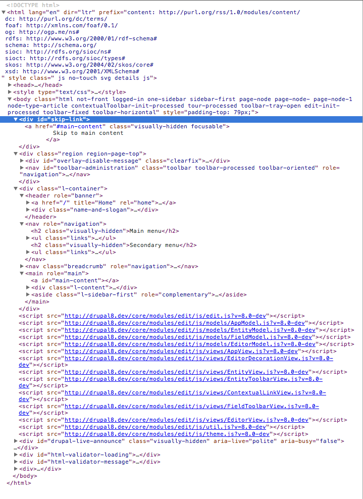 Clean up html.html.twig markup [#1982256] | Drupal.org