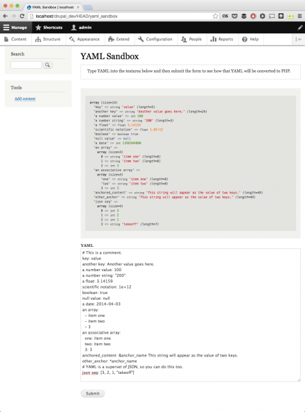YAML Sandbox | Drupal.org