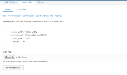 Import redirect JSON | Drupal.org
