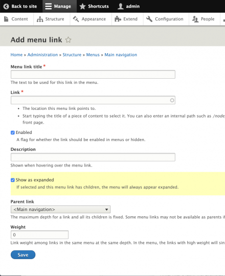 Show as expanded - always | Drupal.org