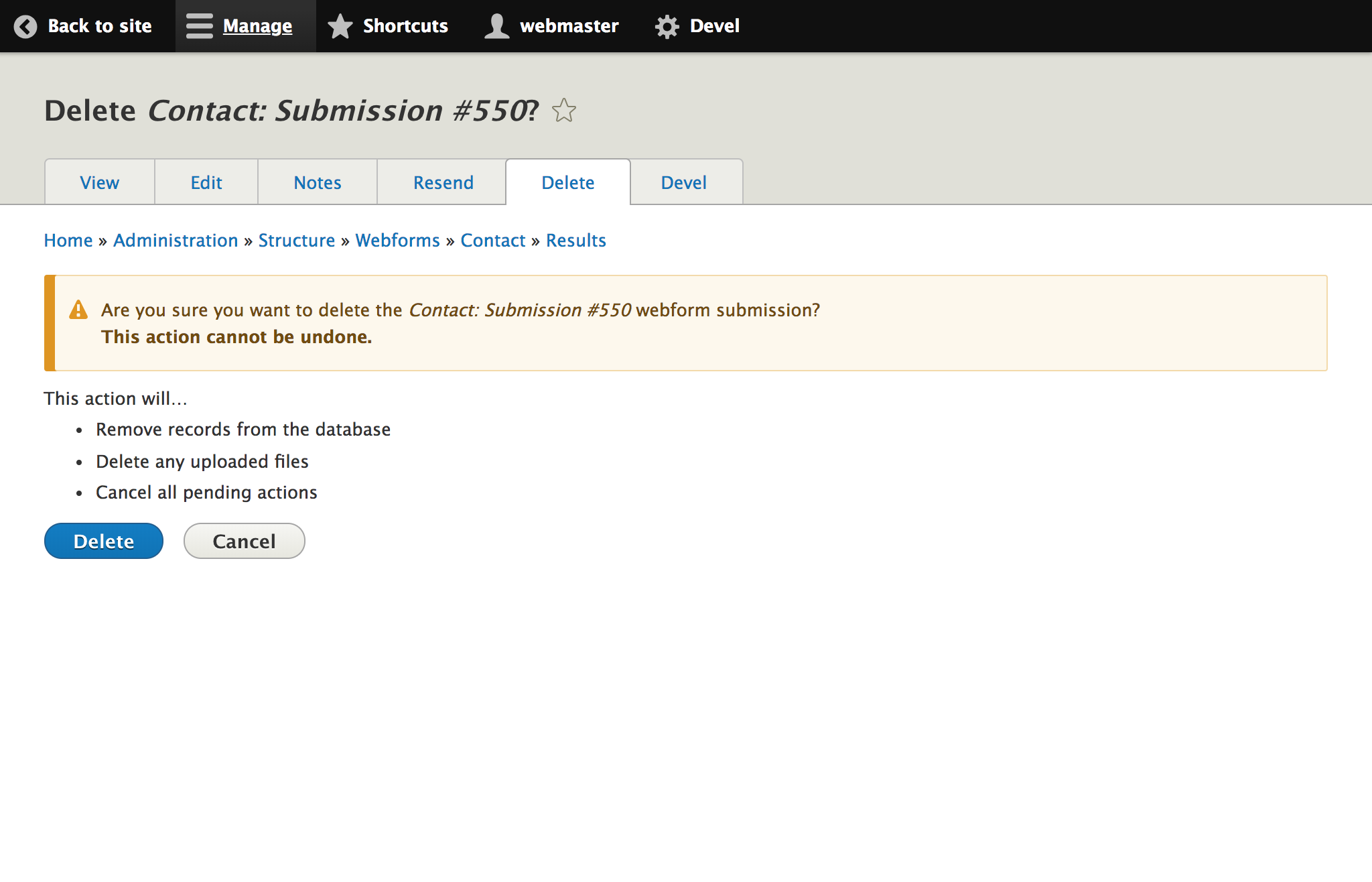 Delete confirmation UX has been improved | Drupal.org