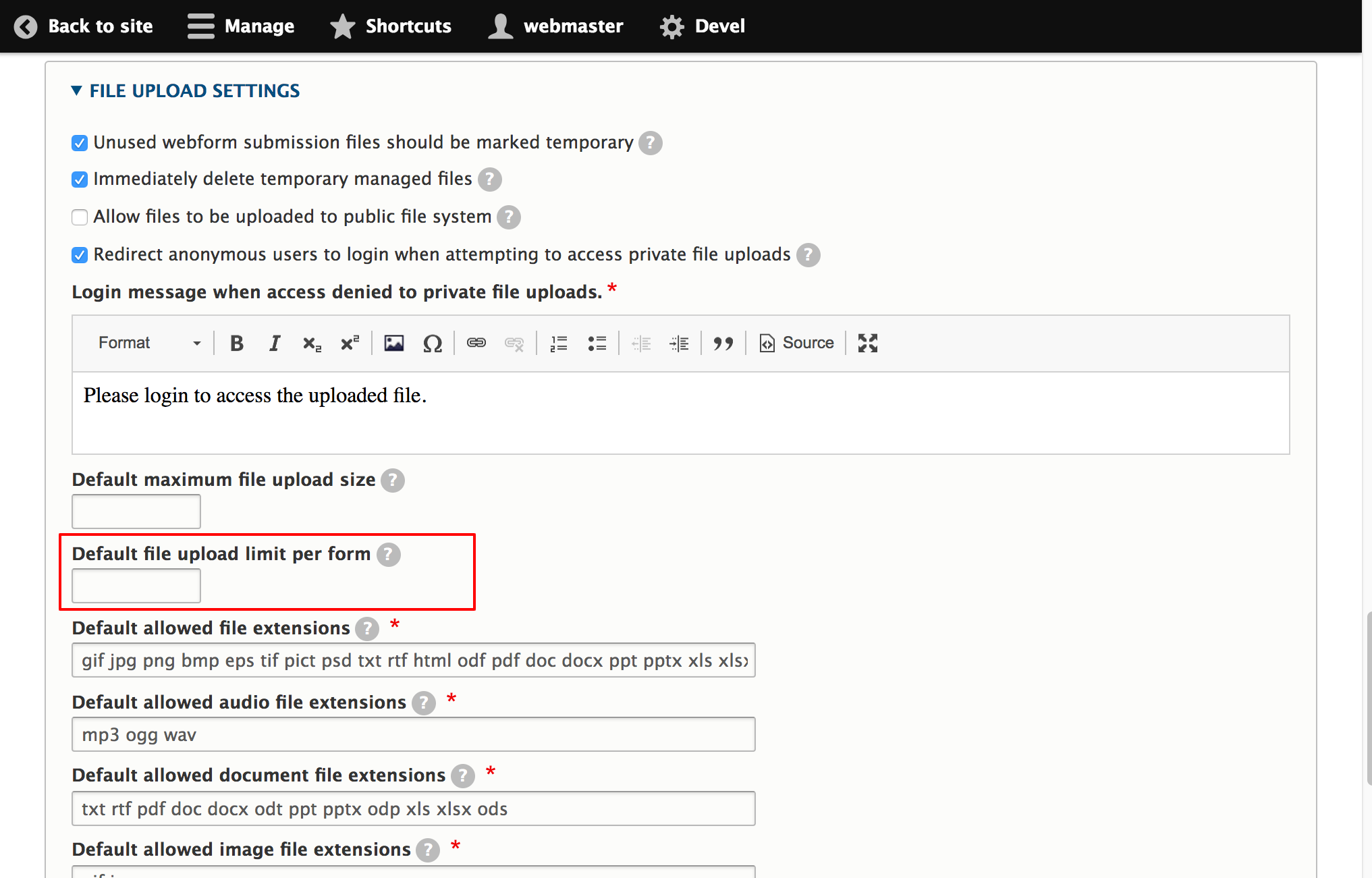 Webform's can now have file upload quotas | Drupal.org